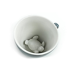 Creature Cups Turtle Ceramic Cup (11 Ounce, Wedgewood Blue Exterior) - Hidden Sea Animal Inside - Birthday, Holiday & Housewarming Gift for Ocean and Coffee & Tea Lovers