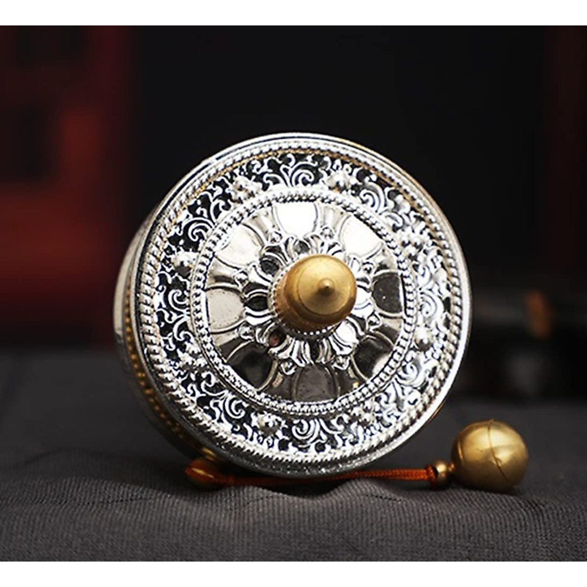 Prayer Wheel with Lotus Base, Tibetan Buddhist Copper Hand Held Prayer Wheel with Kālacakra Mantra Scroll, Premium Buddha Religion Scriptures Prayer Wheel for Relaxing, Praying, Meditation, Healing