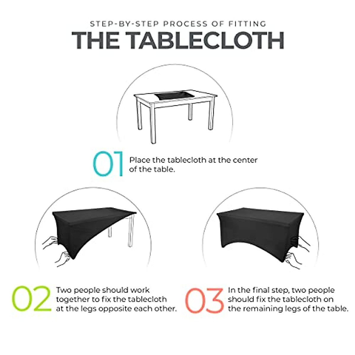 Utopia Kitchen Spandex Tablecloth 1 Pack [6FT, Black] Tight, Fitted, Washable and Wrinkle Resistant Stretch Rectangular Patio Table Cover for Event, Wedding, Banquet & Parties [72Lx30Wx30H Inch]