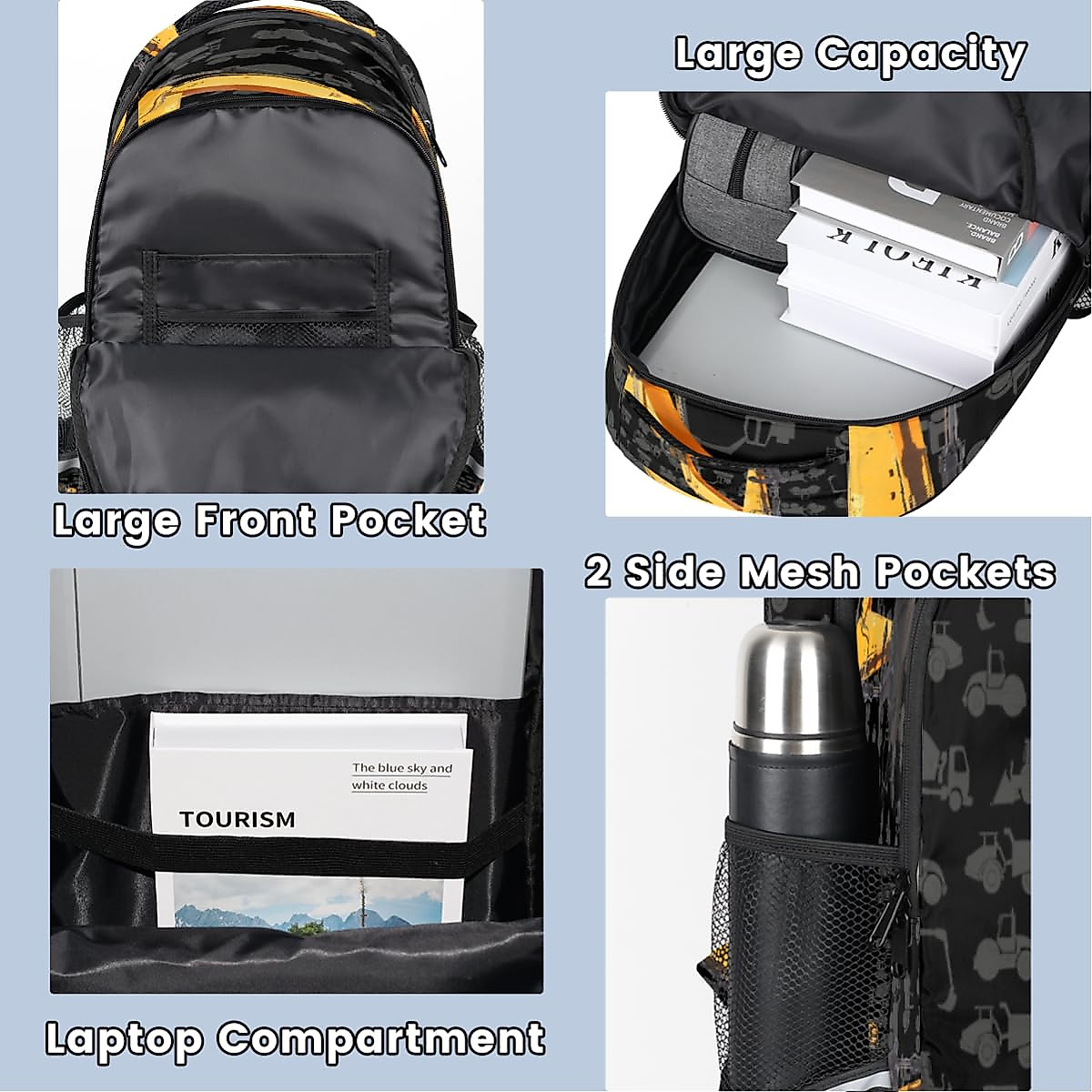 YoCosy Black Vintage Cartoon Car Backpack School Bookbag Laptop Purse Casual Daypack for Teen Girls Women Boys Men College Travel