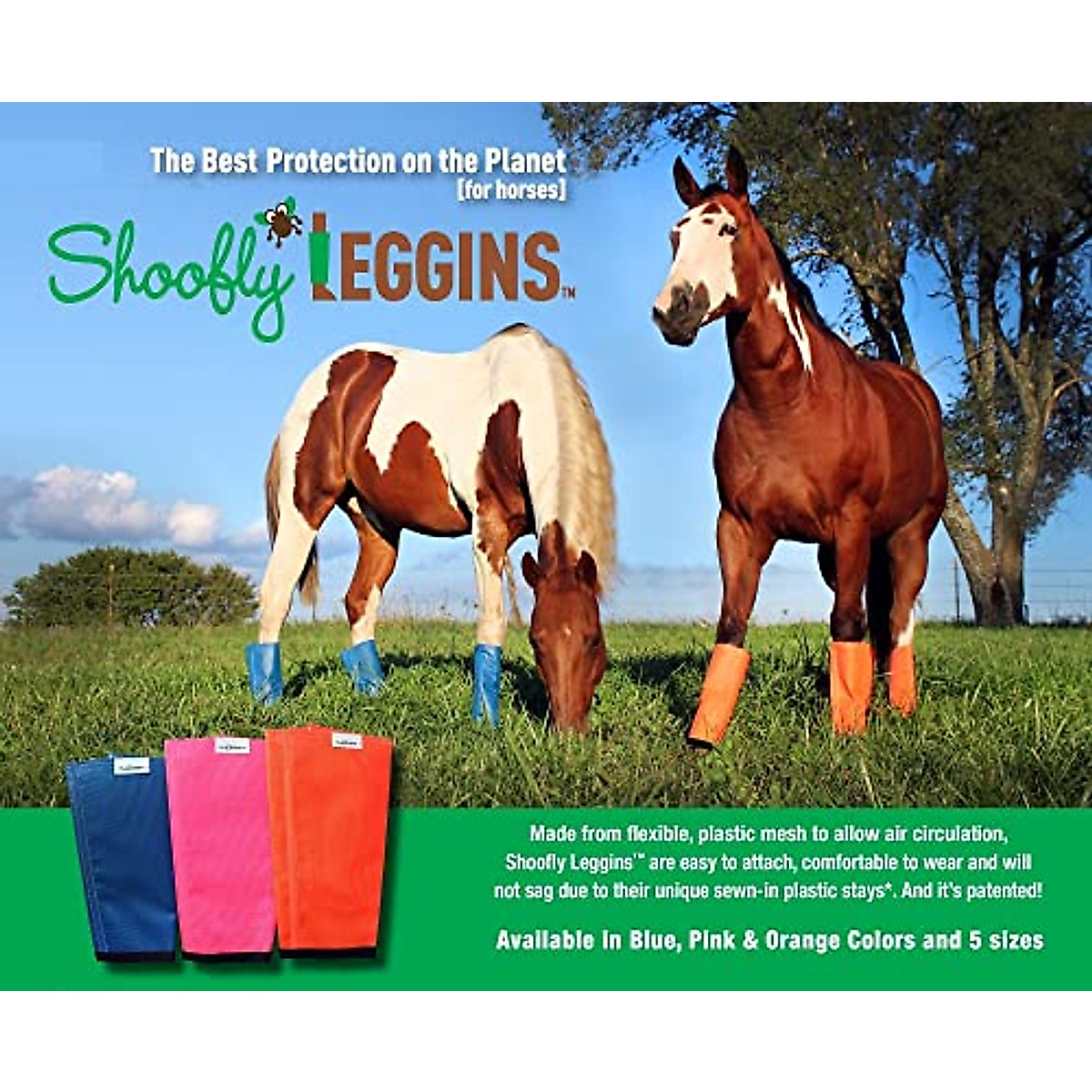 SHOOFLY Horse Leggins, Patented Loose Fitting Boots, Breathable Plastic Mesh (Pink/Large)