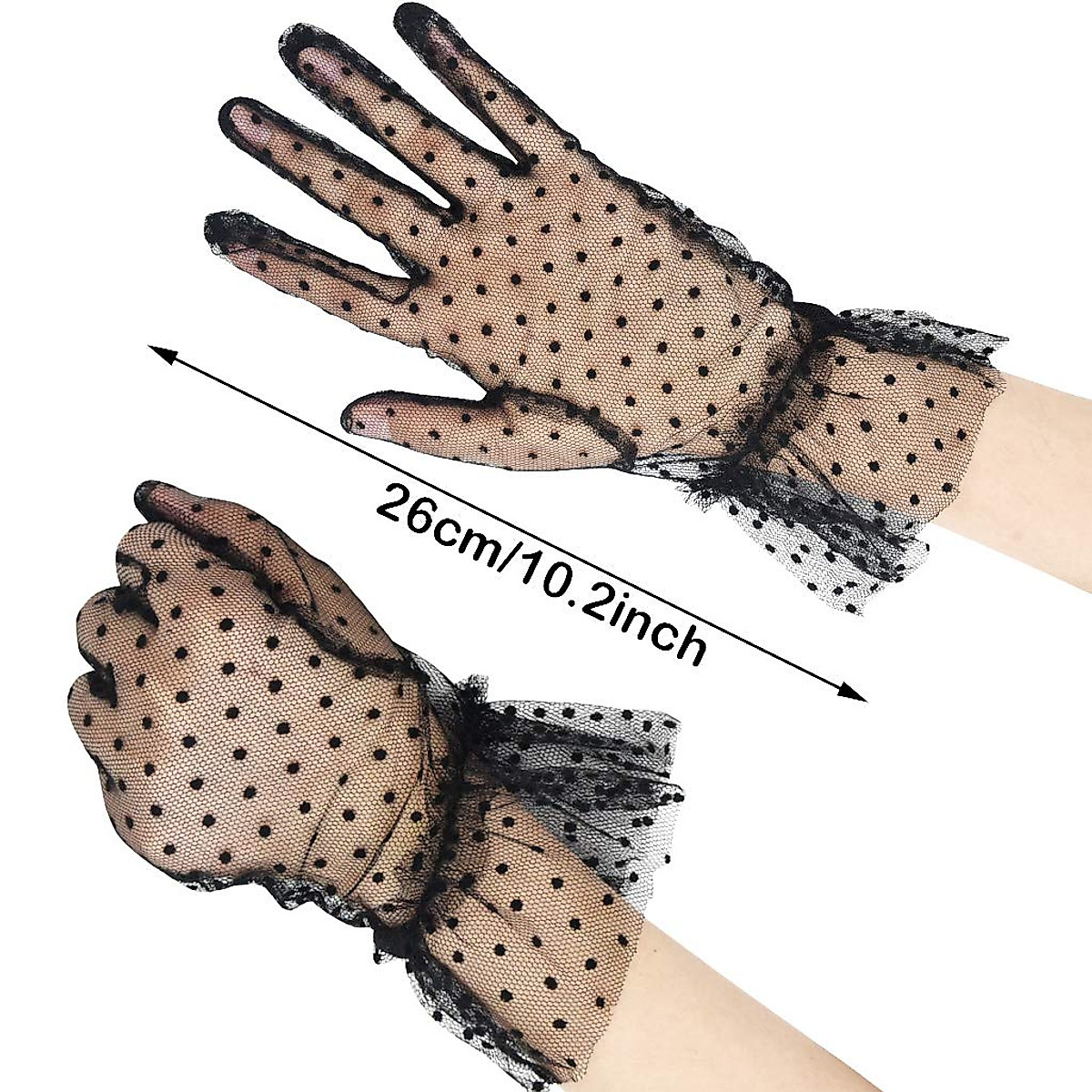 Lace Gloves Polka Dot Elegant Short Classic Costume Glove Courtesy Summer Gloves for Halloween Women Ladies Girls Parties Wedding Bride Etiquette Black