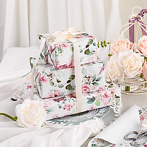 Yarcony Gift Wrapping Paper Roll - 17 Inch X 33Feet - Romantic Pink Flower and Birds Design Girly Gift Wrap Paper for Wedding, Bridal Shower, Mother’s Day, Valentine's Day, Birthday, Holiday