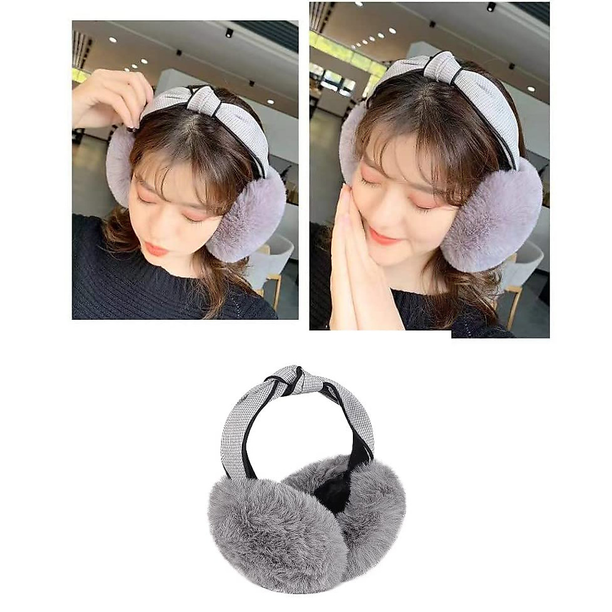 Women Warm Earmuffs Girl Cute Outdoor Ear Warmers Winter Furry Adjustable Ear Covers Packable Kid Cartoon Elephant Earmuffs