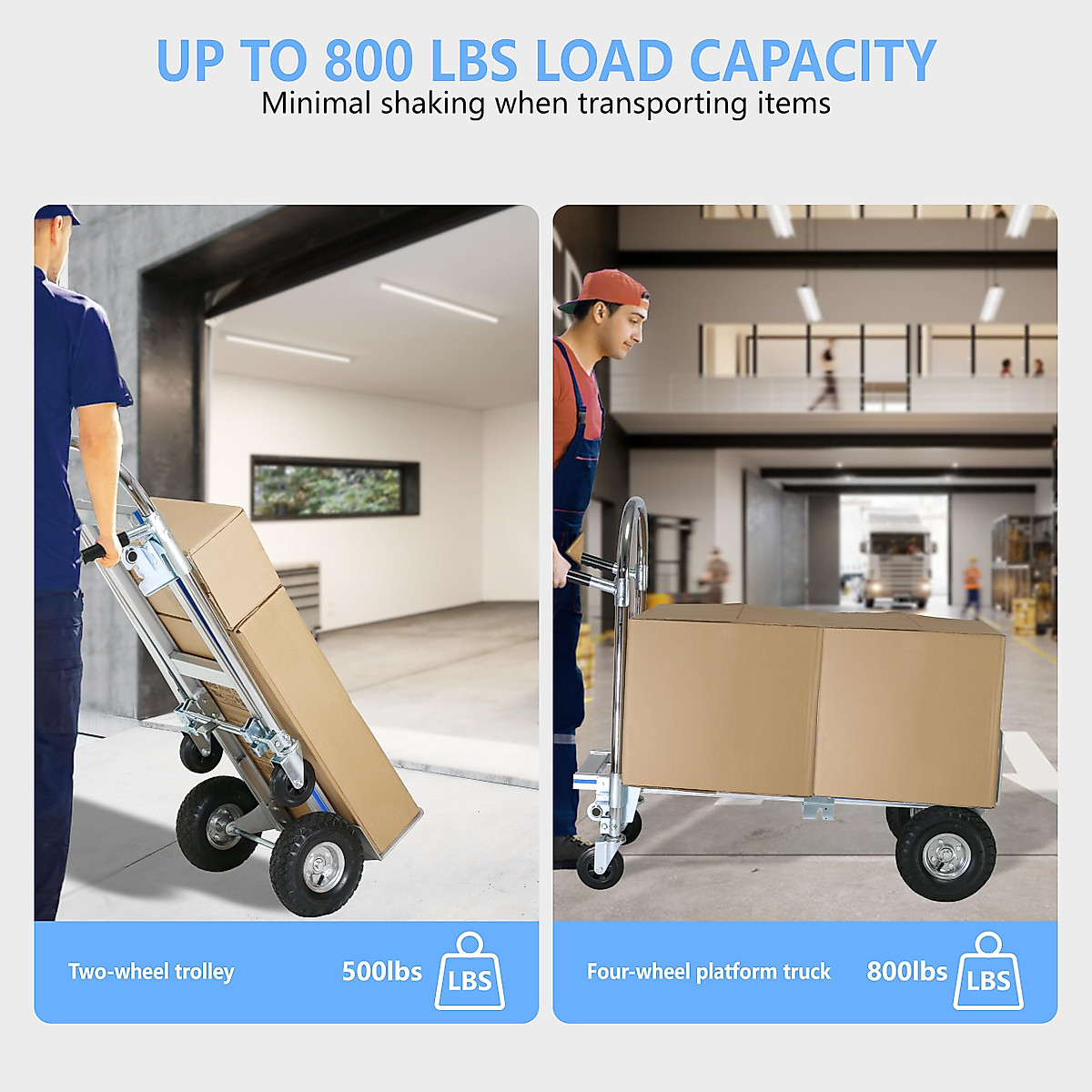 Aluminum Convertible Hand Truck, 2 in 1 Folding Dolly 800 LBS Capacity Heavy Duty Industrial Platform Cart Collapsible Truck for Transport & Moving in Warehouse, Home, Supermarket