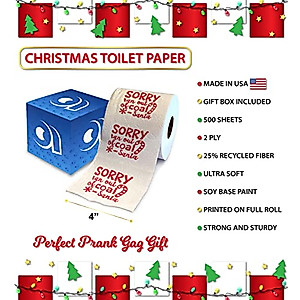 Printed TP Sorry Ran Out of Coal Santa Printed Toilet Paper Gag Gift – Merry Christmas Funny Toilet Paper Roll For Prank, Bathroom Decor, Stocking Stuffers, Novelty Xmas Holiday Gift – 500 Sheets