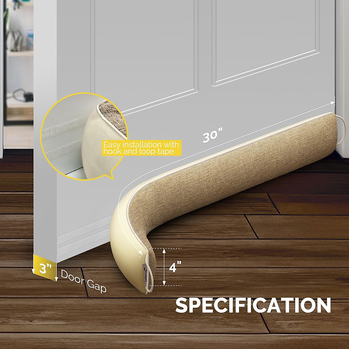 fowong Door Draft Stopper 30 Inch Weighted Under Door Draft Blocker, Soundproofing Noise Stopper Block Cold Air/Wind/Breeze, Oatmeal