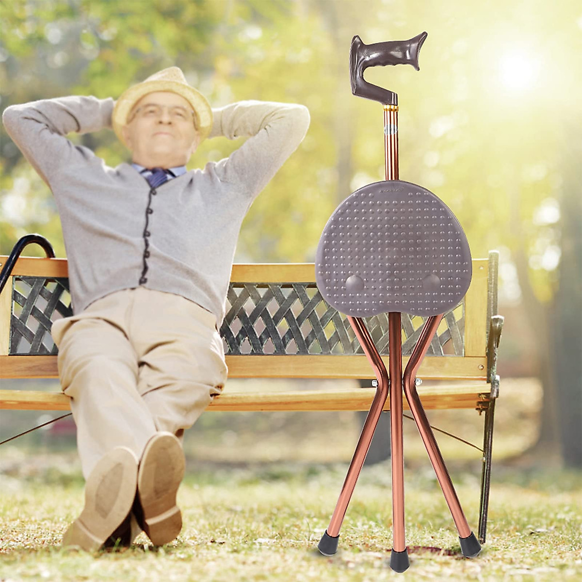 Seat Walking Stick, Metal Walking Stick Chair Portable Folding, Seat Stool Travel Cane Chair for Elderly, Fishing Garden Camping Event Stool