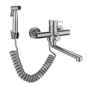 KXFXQTOT Stainless Steel Kitchen Brushed Extension 2 Functions Wall-Mounted Bathtub Mixing Valve Shower Faucet Hand Spray (Color : Onluy Faucet)