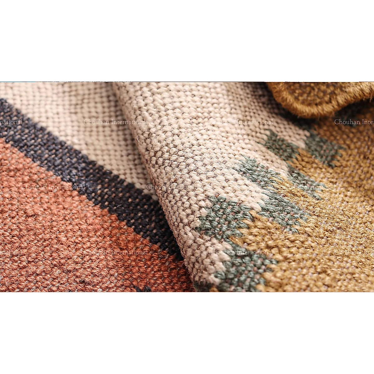 Chouhan International Kilim Rug Wool Jute Rug, Kilim Dhurrie Wool and Jute Rug Handmade for Living for Room (8x10 Ft) KLM- 11