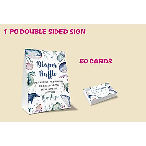 Diaper Raffle Tickets For Baby Shower, Ocean Animals, Marine Life Themed Cards,Party Favors For Baby Showers Game Cards, 1 Sign & 50 Cards Per Pack – (015-niaobu)