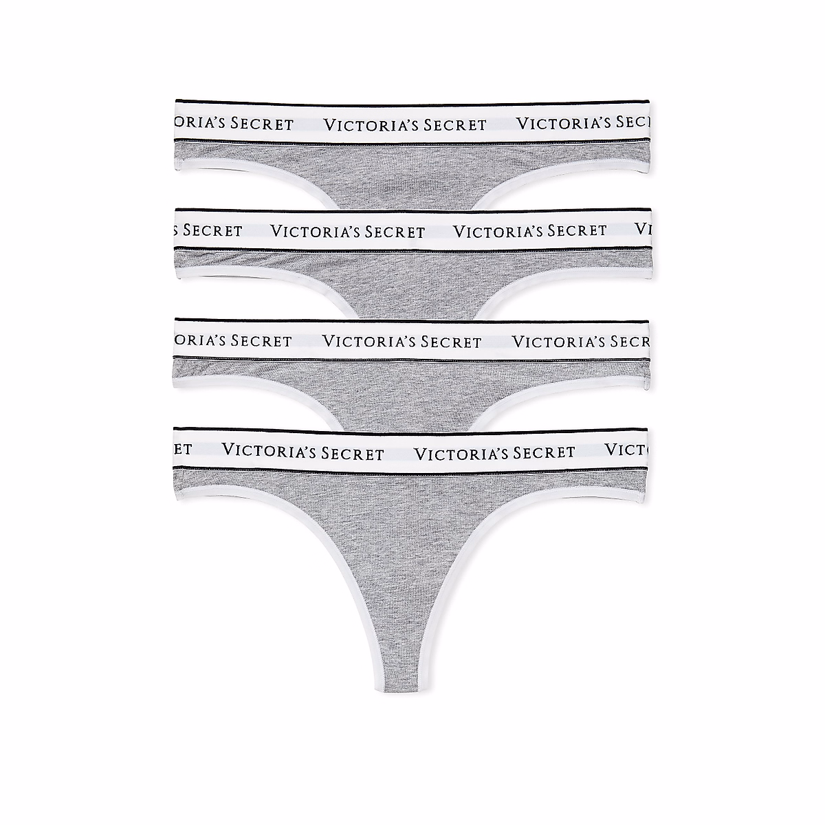 Victoria's Secret Cotton Logo Thong Panty Pack, Underwear for Women, 4 Pack, Medium Heather Grey (L)
