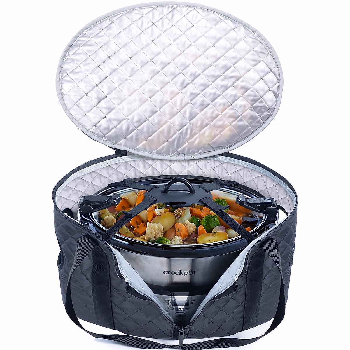 BAGSPRITE Slow Cooker Carrying Case Compatible with 6-8 Quart Crockpot Carrier for Hot Food and Hamlton Beach Slow Cooker Tote with Lid Fastener for Crock-pot Dust Cover Applicances