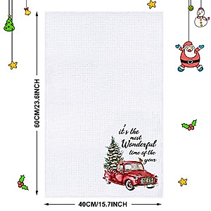 2 Pieces Christmas Red Truck Hand Towels,15.7 x 23.6 Inch, Red Truck Towels for Christmas Waffle Towels Christmas Kitchen Dish Towels for Christmas Holidays Baking Kitchen Bathroom Bar Decorations