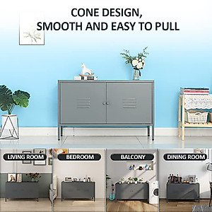 WISUNO Metal Accent Storage Cabinet for Bed Room,Living Room,Home,Hotel,Office,Garage,2-Tier, Removable Shelf (2 Door Accent Cabinet, Grey)