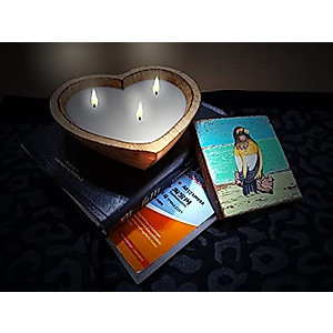 6” Heart Shaped Wooden Bowl Candle with Soy Wax - 3 Wicks 5 oz Decorative Dough Bowl Candles for Anniversary Engagement Wedding Birthday Valentine Christmas Gift (Vanilla Sandalwood - 6" Brown Bowl)