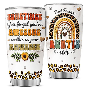 JENOIS Best Freakin Auntie, Tumbler 20 Oz With Lid And Straw, Cheetah Print Leopard, Aunt Gifts