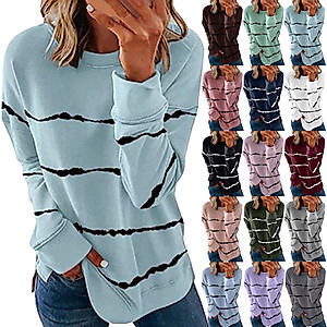 Fall Tops for Women, Women's Sweatshirts Crewneck Long Sleeve Striped Printed Loose Pullover Comfy Blouse Tunic Shirt