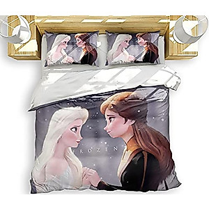 AKARDO Elsa Ice Princess Queen Anime Duvet Covers Soft Microfiber Washed Duvet Cover Set 3 Pieces with Zipper Closure,Beding Set (12,Twin (68"x86"))