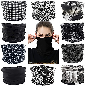Cutewing 10PCS Magic Headband Scarf Neck Gaiter Elastic Seamless Bandanas Outdoor UV Face Mask Sport Headwear with Black Series