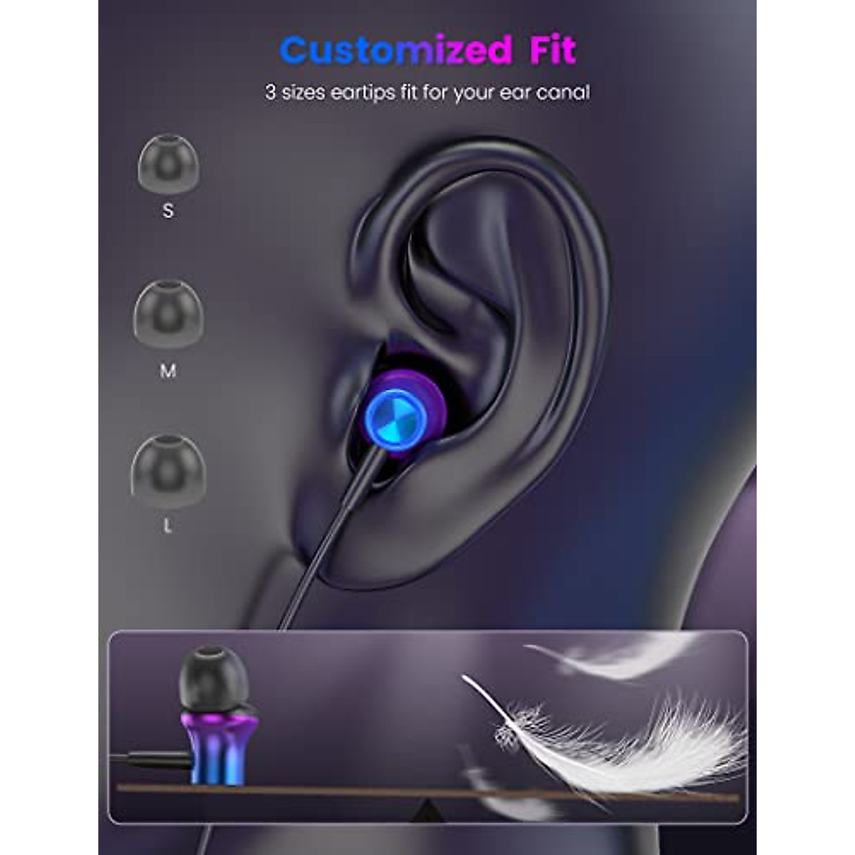 3.5mm Headphone for Moto G 5G Stylus,Wired Earbuds Magnetic HiFi Stereo with Microphone Volume Control Noise Cancelling Aux Earphone Airplane Headset for Samsung Galaxy A23 A14 A12 MP3 MP4 Purple