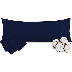 Body Pillowcase Cover 100% Soft Egyptian Cotton with Zipper Closure Pillow Case Set of 1 PC 500 Thread Count Body Pillow Cover 20x72 inch, Navy Blue