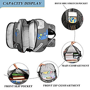 Glaphy Video Game Grey School Backpack Lightweight Laptop Backpack Student Travel Daypack with Reflective Stripes