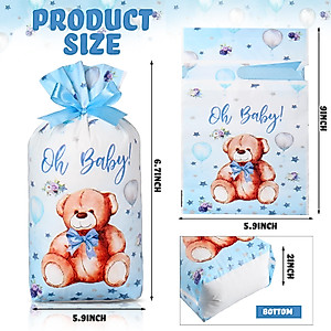 Chiisong 50 Pcs Baby Shower Treat Bags with Bow Plastic Baby Drawstring Candy Goodie Bags Baby Shower Party Favor Gift Bags for Boy Girl Birthday Gender Reveal Party 9 x 6 x 2 Inch(Bear)