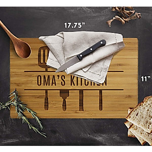 Andaz Press Large Bamboo Wood Cutting Board Gift, 17.75 x 11-inch, Oma's Kitchen, Utensils Graphic, 1-Pack, Laser Engraved Serving Chopping Board Christmas Birthday Chef Kitchen Ideas