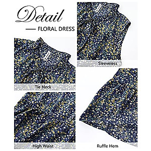 CZYINXIAN Women’s Sleeveless Maxi Dress Floral Printed Tie Neck Long Dress High Waist Pleated A Line Dresses for Women(Flower Navy Blue,Medium)