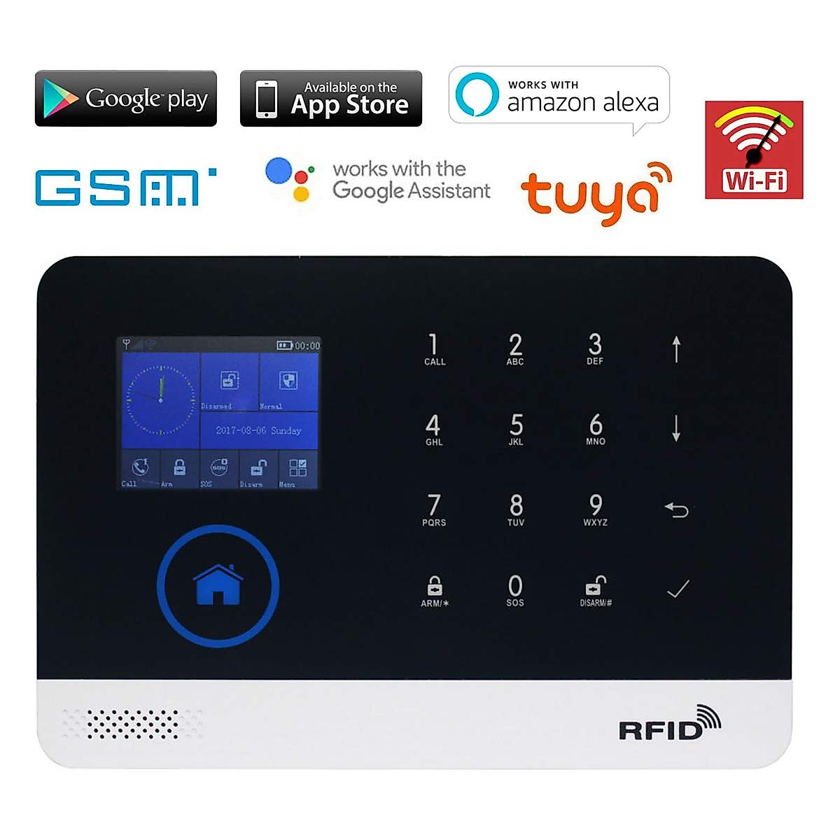 KEEPWORLD WiFi GSM Tuya Wireless Home Office Security Alarm Burglar System, APP Control, Compatible with Amazon Alexa and Google Home, Support RFID Access, Anti-Theft Auto Dialer, Easy Install