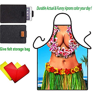 sloHEXtted Kitchen Sexy Women Funny Adult Bib Apron for Cooking BBQ Baking Grilling - Bikini Lady Comic Character Apron Party Cosplay Play Costume, Fancy Hawaii Hula Lei