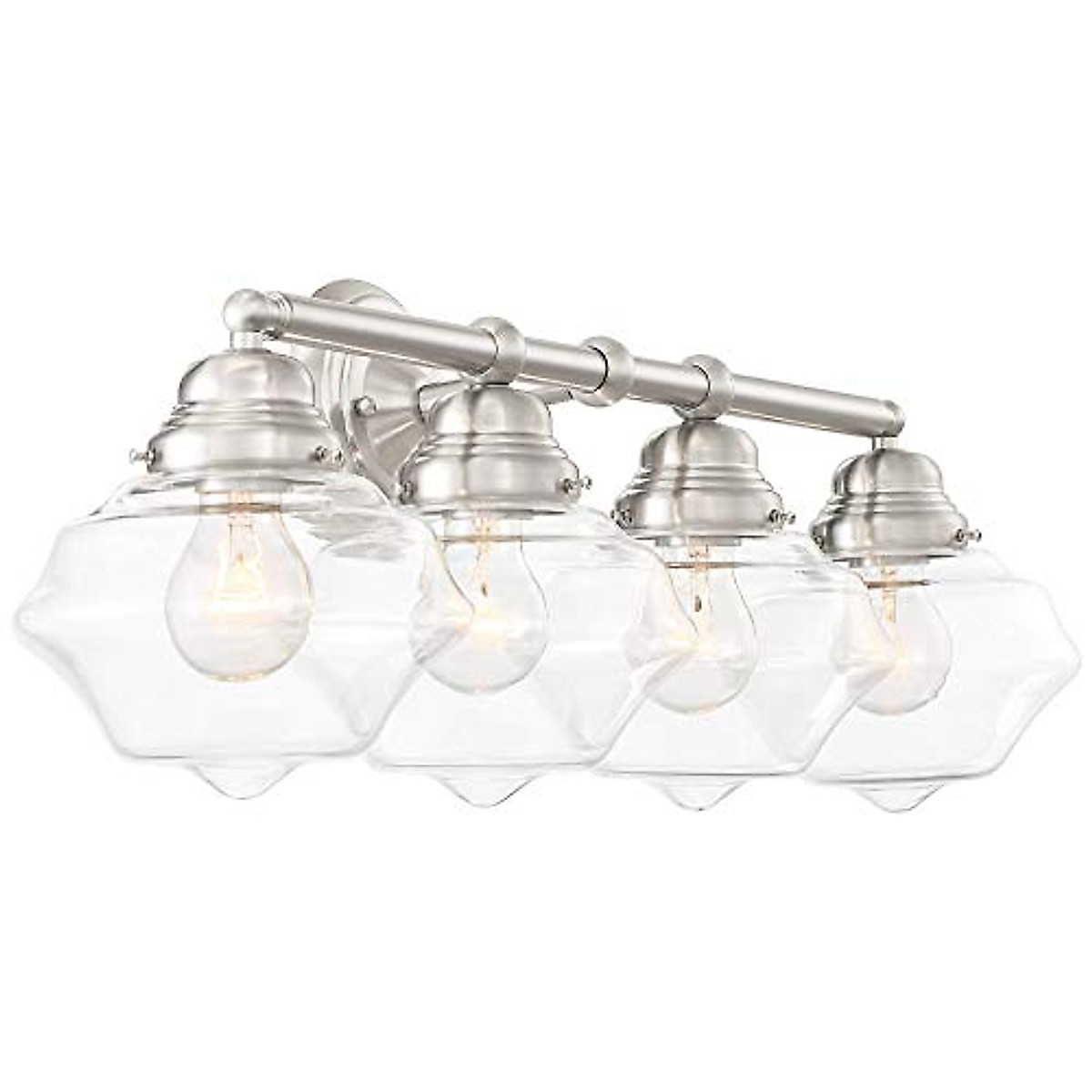 Possini Euro Design Astrid Modern Wall Mount Light Brushed Nickel Silver Metal Hardwired 30 3/4" Wide 4-Light Fixture Schoolhouse Clear Glass for Bathroom Vanity Mirror House Home Room Decor