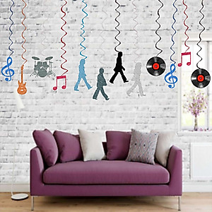 Rock and Roll Party Decorations 60s Retro Rock Music Party Streamers Hanging Swirls Decor 24Pcs Party Ceiling Decor Banner Supplies Event Birthday Party Decor