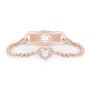 Rose Gold Crystal Heart, Lauren's Hope Medical ID, Bracelet Size = 7.5 inches, no gemstone
