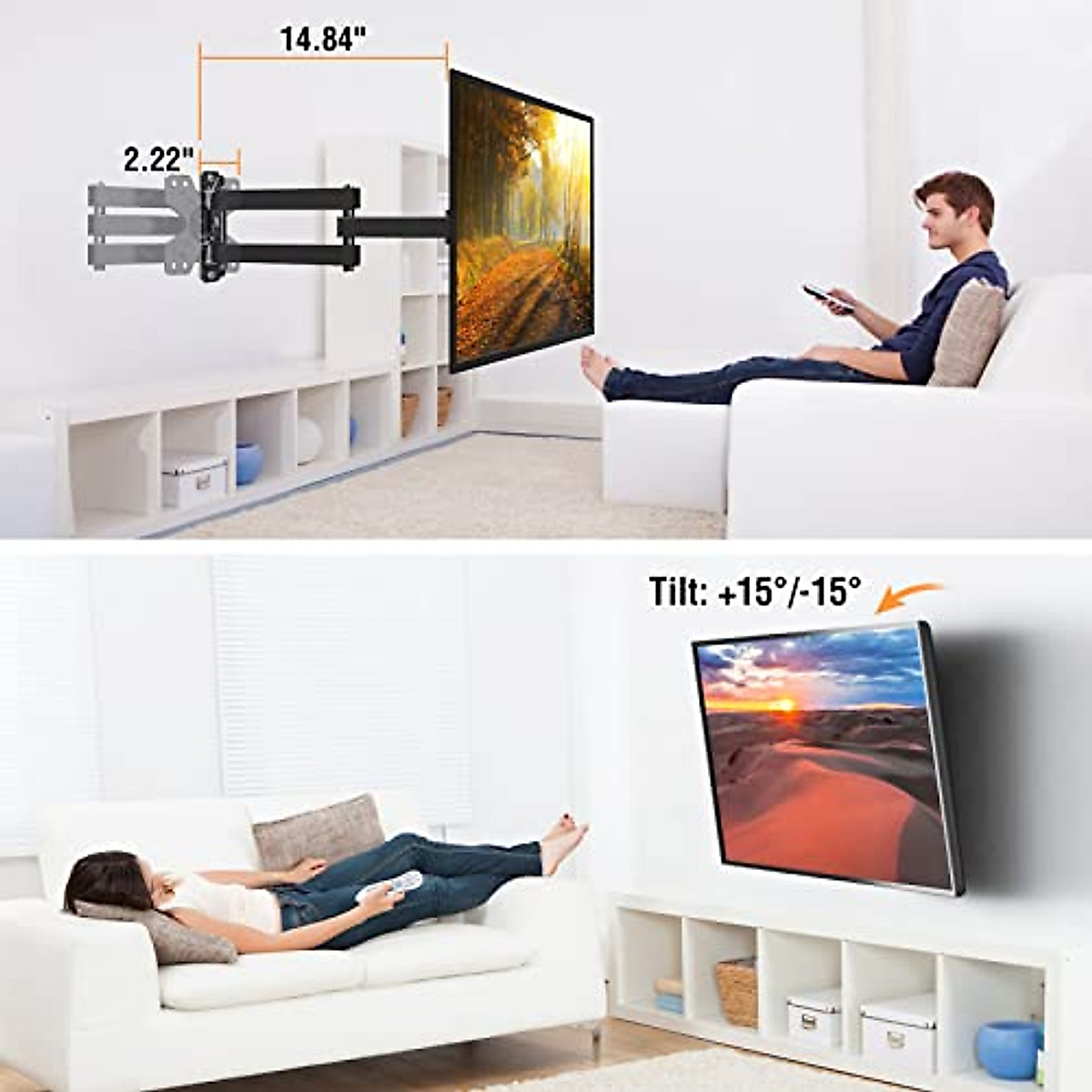 ELIVED TV Wall Mount for Most 13-30 inch TVs and Monitors, Swivel and Tilt Full Motion TV Mount Brackets, Rotation Articulating Extension Arm, Single Stud for Corner, Max VESA 100x100mm, 33 lbs.