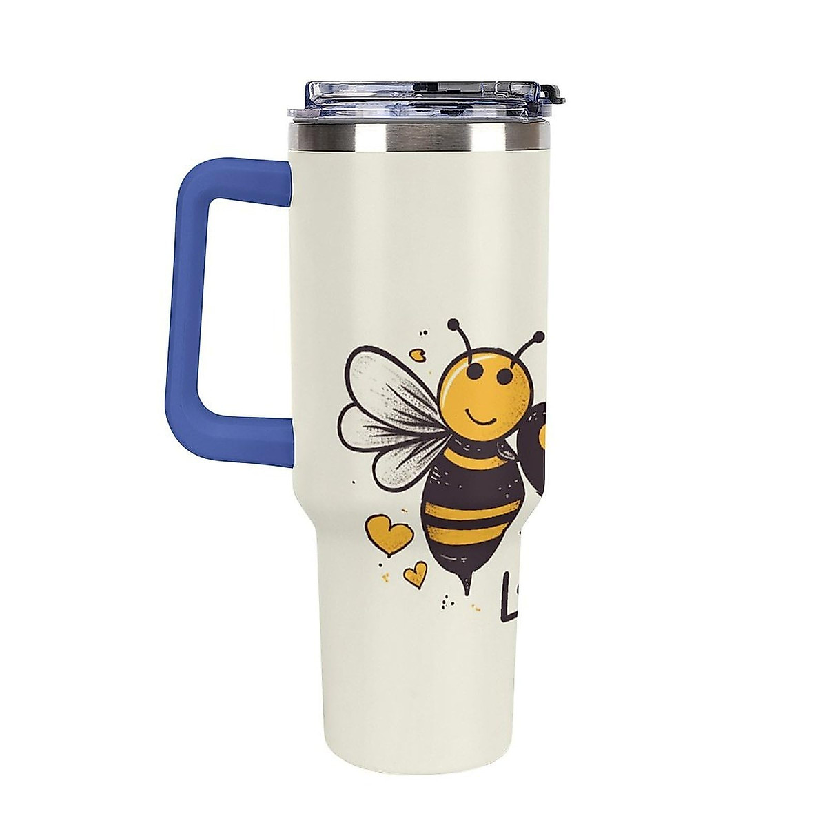FHENMSA 40 Oz Insulated Coffee Mug Tumbler with Handle,Bee Love Honey Print Insulated Tumbler,Stainless Steel Travel Mug with Lid And Straw