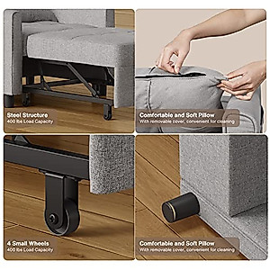 Noelse Sleeper Sofa Chair Bed, Convertible Sofa Chair 3-in-1, Adjustable Sleeper Chair Pullout Sofa Bed with Modern Linen Fabric for Living Room Apartment Small Space, Grey