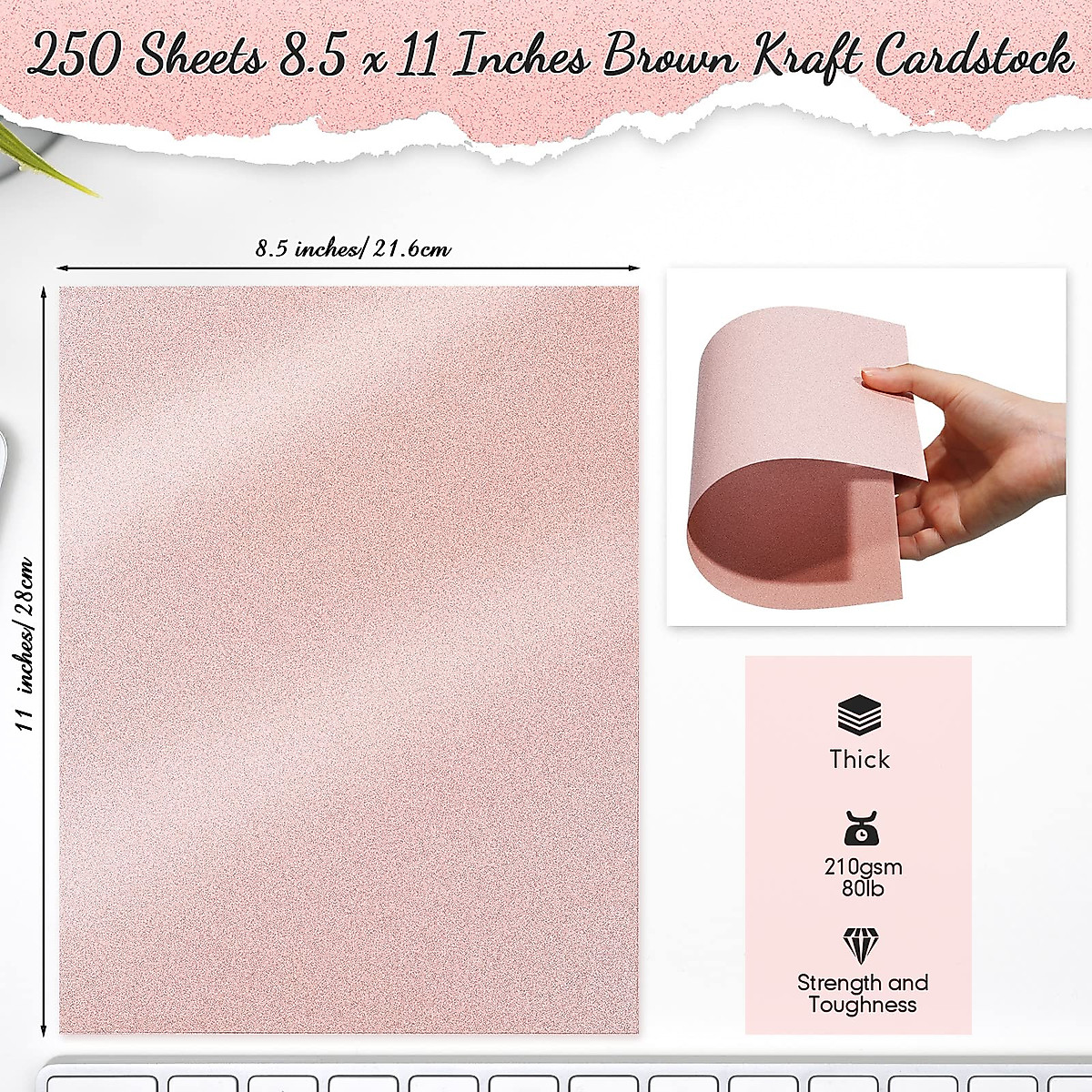 250 Sheets 8.5 x 11 Inch Metallic Paper Shimmer Card Stock 80lb 210 Gsm Double Sided Card Stock Printer Paper for Weddings Birthdays Craft Use Invitations Certificates DIY Cards (Pink)