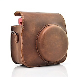 HelloHelio Classic Vintage PU Leather Instax Camera Compact Case for Fujifilm Instax Mini 9/8/8+ Instant Film Camera (Brown)