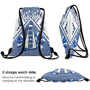 Cheerleaders Cheer Blue Print Drawstring Backpack Sackpack Gym String Bag Waterproof Competition Bag for Sports