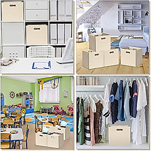 6 Pcs Fabric Storage Cubes 13x13x13 Cube Storage Bins with Metal Handle Collapsible Cube Storage Organizer Bins Basket Storage Square Basket for Organizing Shelf Cabinet Bookcase Boxes (Beige)