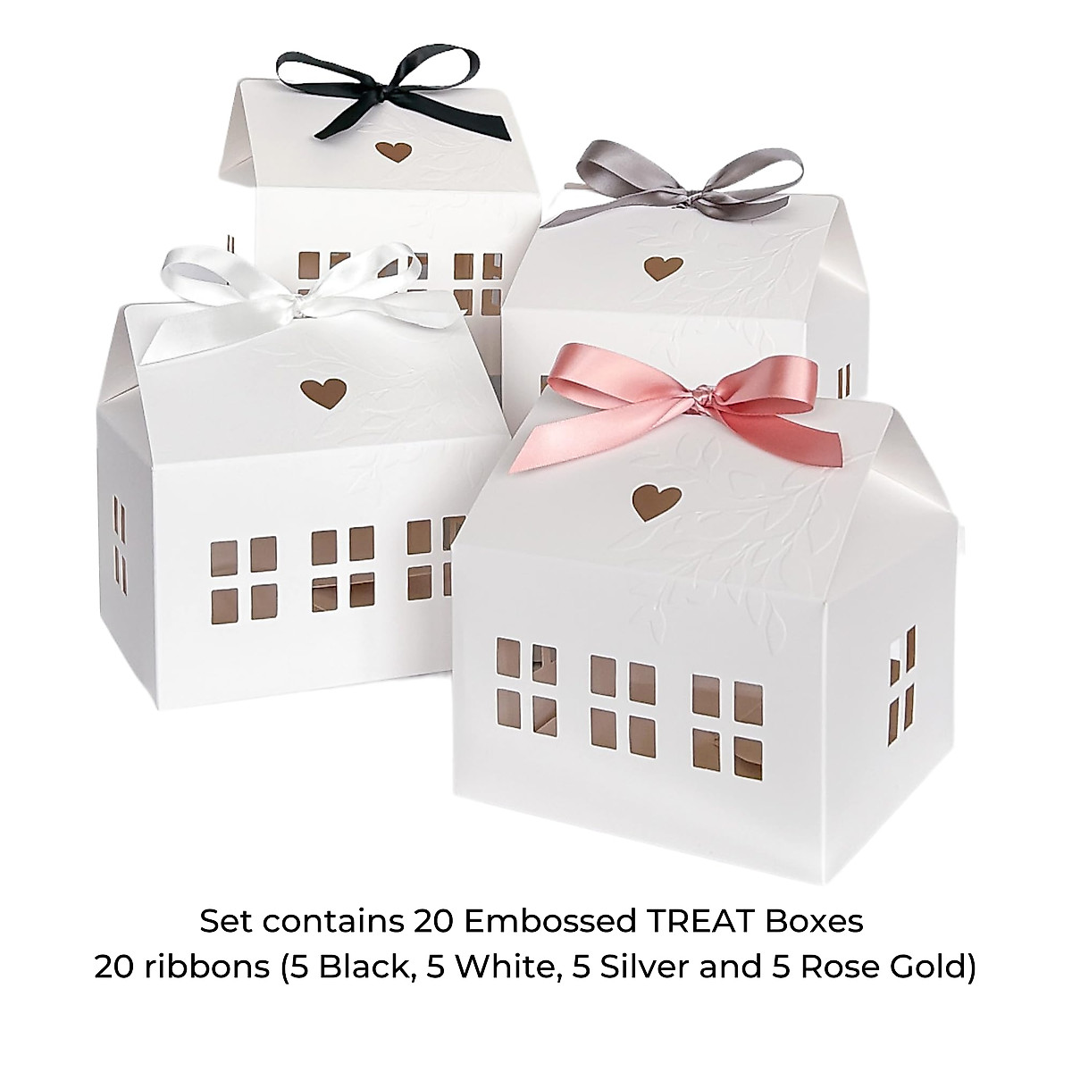Karentology 20 Pcs Classic House Shaped Gift Boxes with Neutral Ribbons for Treats, Desserts, Fancy Cookie, White Gable Bakery Packaging