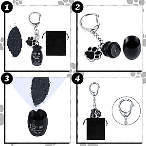 Batiyeer 4 Pcs Pet Urns Keychain for Dogs Ashes Keepsake Stainless Steel Small Pet Cremation Keepsake for Dogs Cats Ashes with Black Velvet Storage Bags, Puppy Cremation Jewelry Paw Charm
