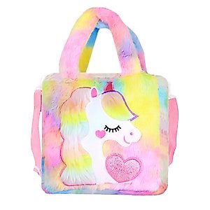 Abhay Plush Unicorn Tote Bag Fashion,Shool Girls Unicorn handBag Travel,Cute Bookbag For Unicorn Party Supplies (Multicolor)