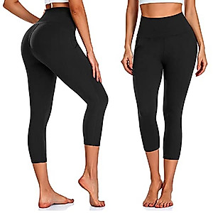 NEW YOUNG 3 Pack Capri Leggings for Women with Pockets-High Waisted Tummy Control Black Workout Gym Yoga Pants