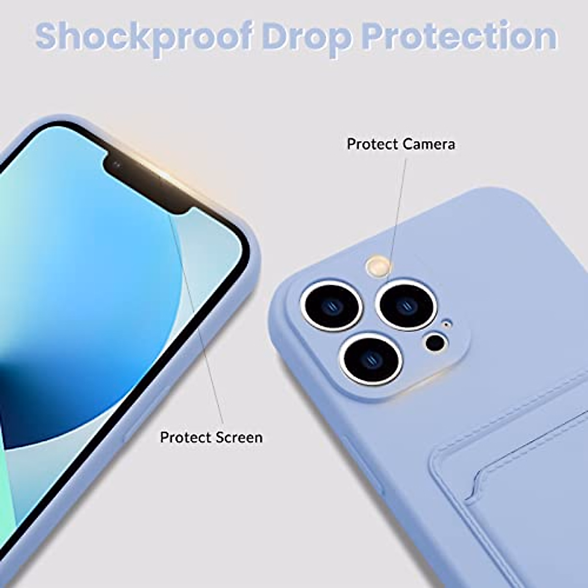 Naiadiy Silicone Card Case with Card Holder, Shockproof Wallet Cover for iPhone 13 Pro Max 6.7 Inch 2021 - Purple