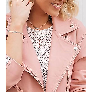 KristLand - 925 Silver Adjustable Necklace Circle Minimalist Enamel Tiny Heart Cactus Triangle Pendant Dainty Choker for Women Infinity Silver