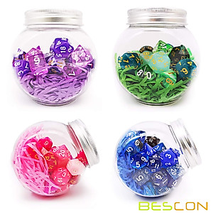 Bescon 35pcs Polyhedral RPG Dice Emeralds Set, DND Role Playing Game Dice Green Sets 5X7pcs