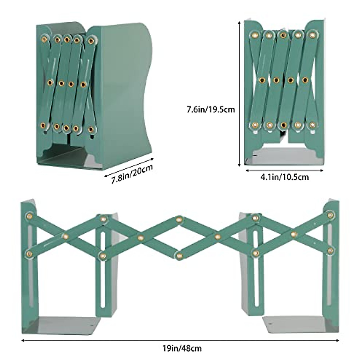Zyners Adjustable Metal Bookends Heavy Duty for Shelves, 2 Dividers, Anti-Slip Design Expandable Book Ends for Desk, Office(Dark Green, 19 inches Max)
